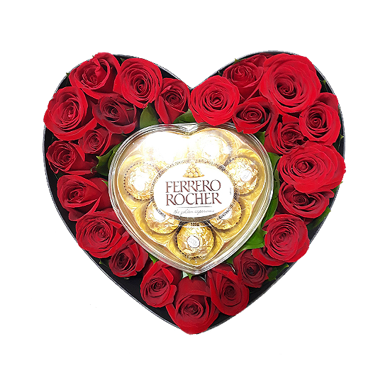 BOX CORAZON CON BOMBONES FERRERO ROCHER – Flores a domicilio